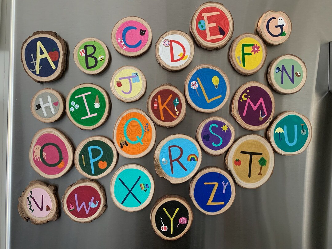 Wooden Alphabet Magnets, ABC Refrigerator Magnets for Kids, Cute ...