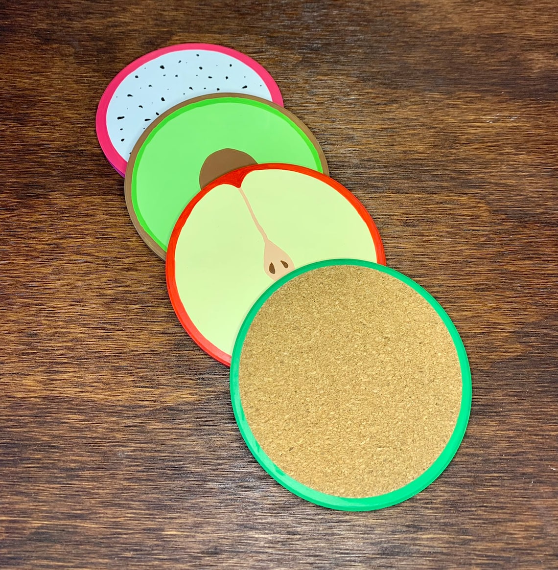 Fruit Slice Coasters, Set of 4, Hand Painted, Watermelon Dragonfruit ...