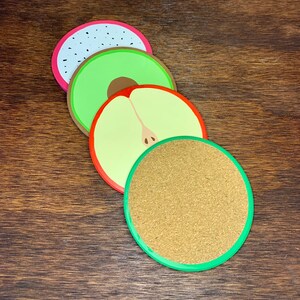 Fruit Slice Coasters, Set of 4, Hand Painted, Watermelon Dragonfruit ...