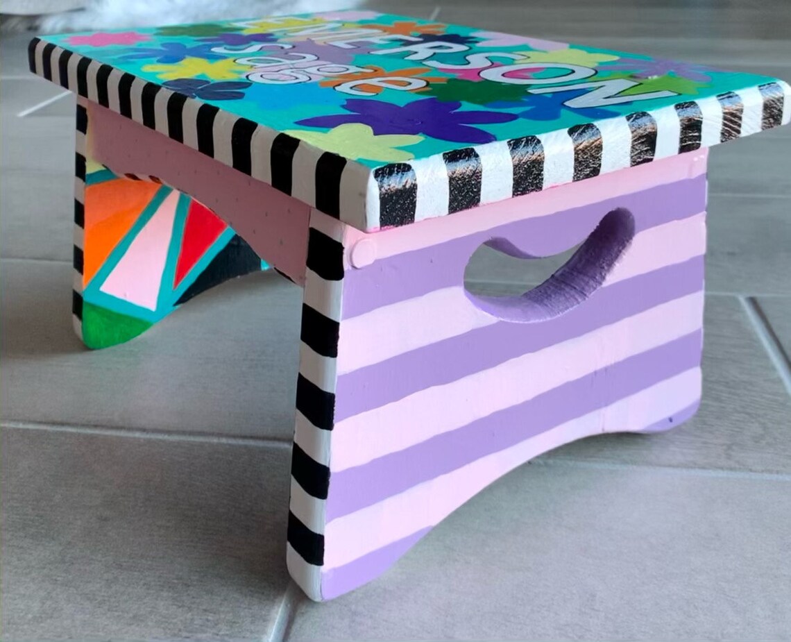 Children's Wood Hand Painted Step Stool Custom | Etsy