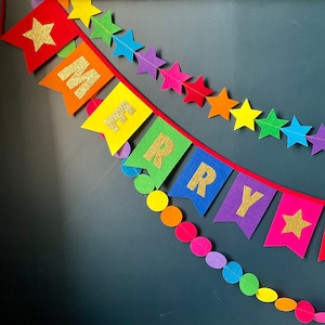 Merry Christmas Banner With Matching Garlands, or Colourful Felt Happy ...