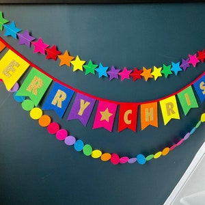 Merry Christmas Banner With Matching Garlands, or Colourful Felt Happy ...