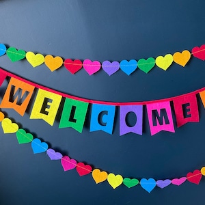 Welcome Home Rainbow Felt Bunting and Optional Matching Heart Garlands ...