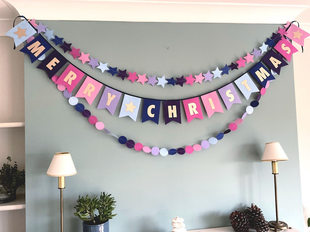 Merry Christmas Banner With Glitter Lettering, or Colourful Felt Happy ...