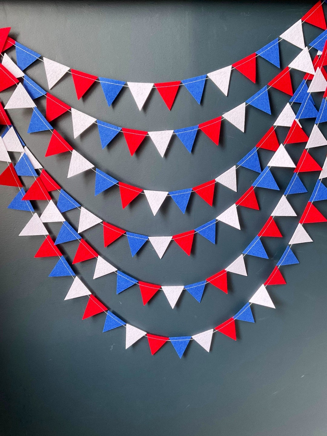 Red, White and Blue Mini Bunting, Felt Garland, Party Decoration ...