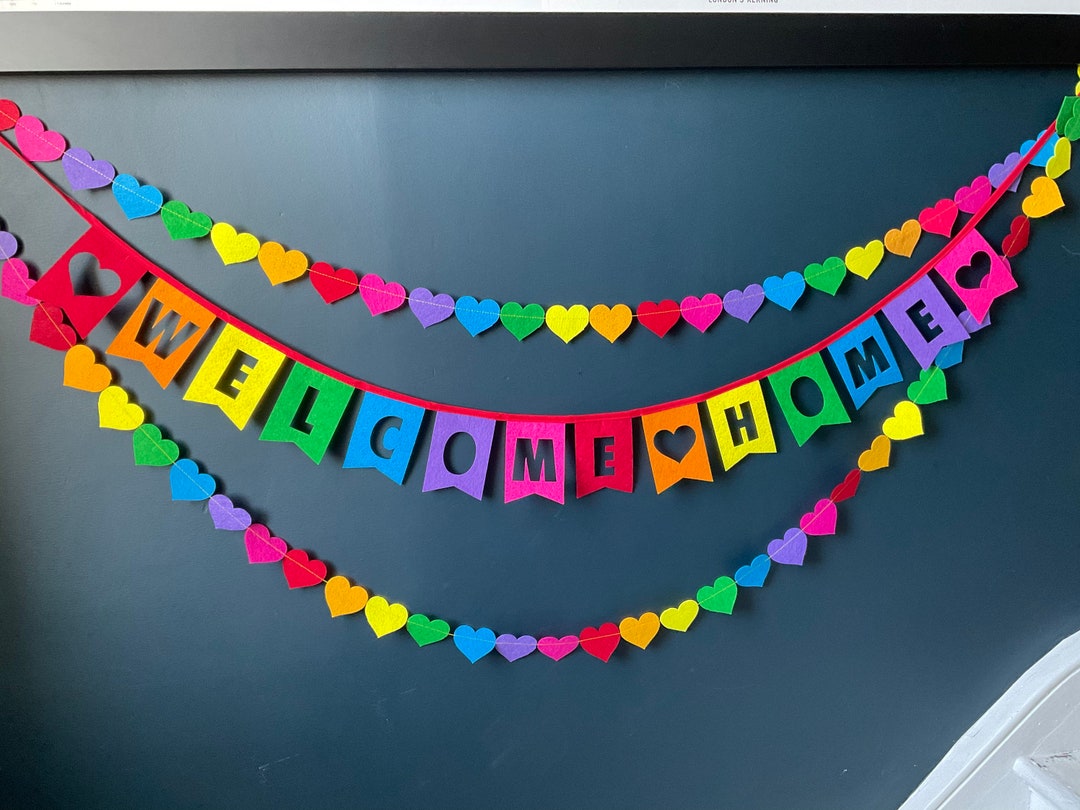 Welcome Home Rainbow Felt Bunting and Optional Matching Heart Garlands ...