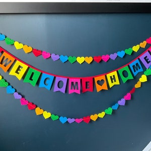 Welcome Home Rainbow Felt Bunting and Optional Matching Heart Garlands ...
