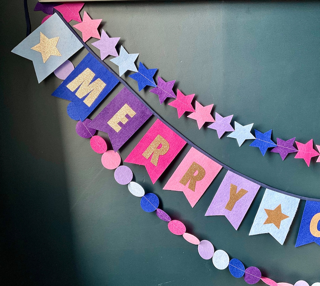 Merry Christmas Banner With Matching Garlands Glitter Gold - Etsy
