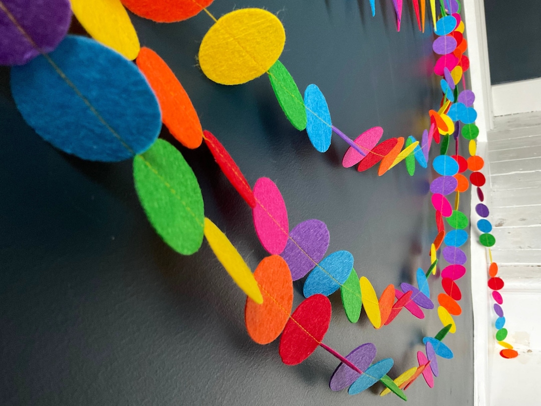 Spotty Rainbow Garland, Colourful Felt Garland, Confetti String ...