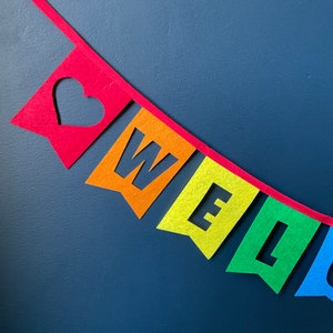 Welcome Home Rainbow Felt Bunting and Optional Matching Heart Garlands ...