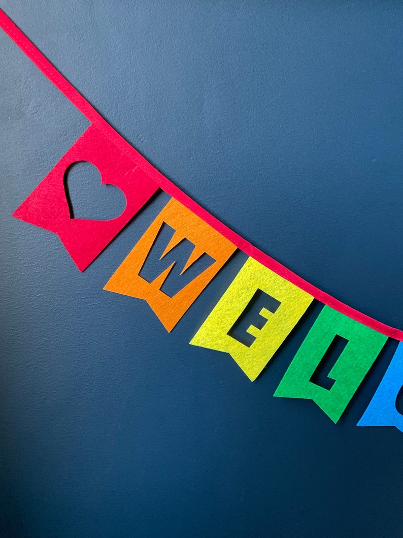 Welcome Home Rainbow Felt Bunting and Optional Matching Heart Garlands ...