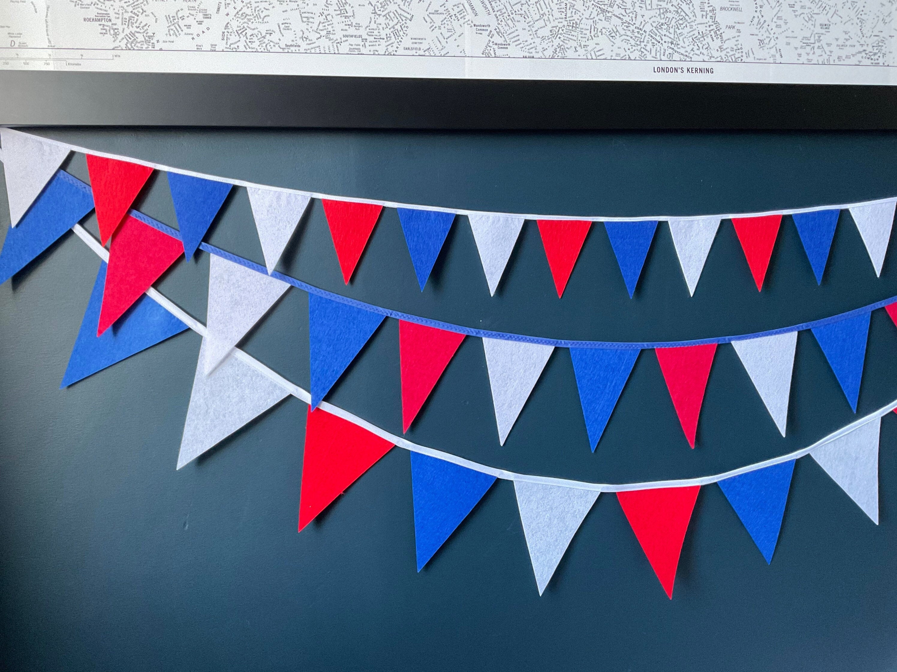 Red, White, Blue Bunting, Felt Flags, Garden Party Decor, Outdoor ...