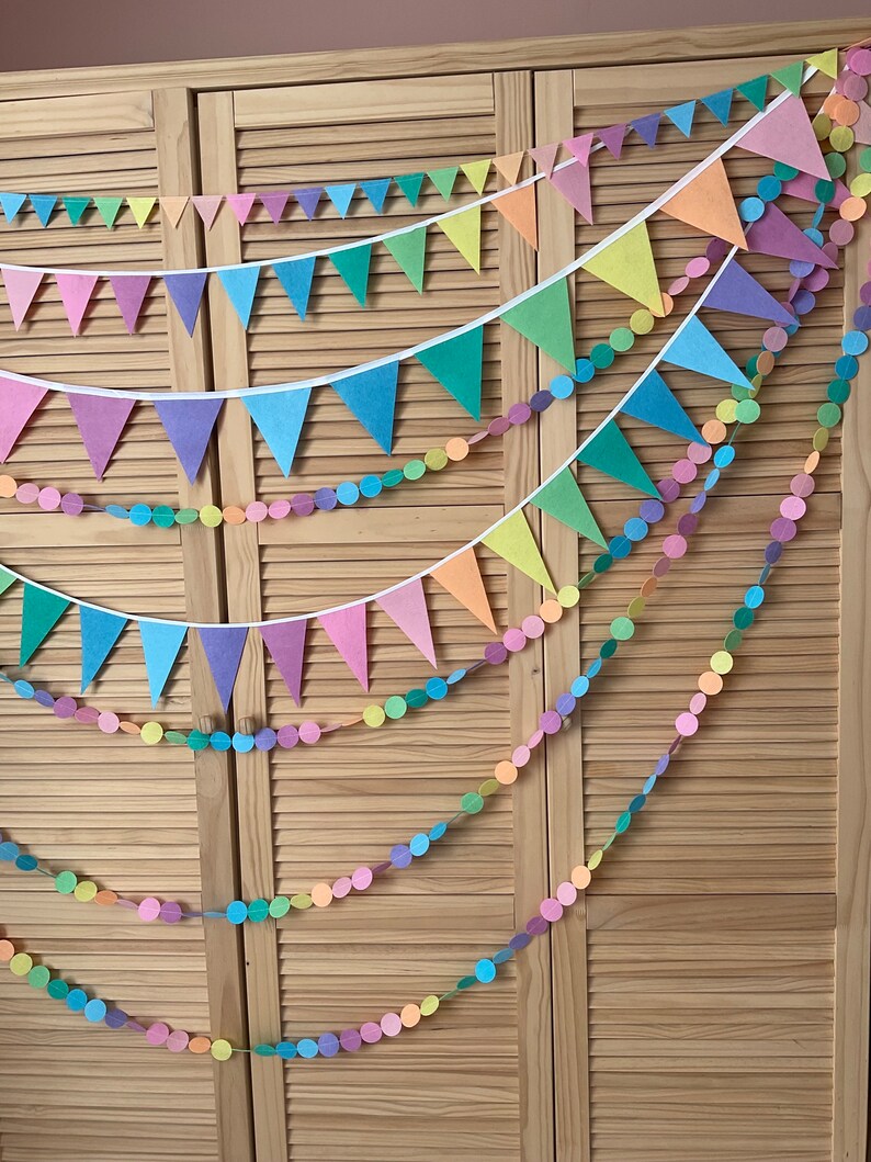Pastel Party Bunting and Garlands, Rainbow Felt Birthday Decorations ...