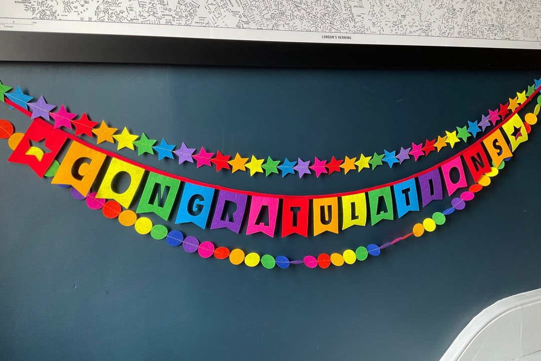 Congratulations Rainbow Banner, Handmade Celebration Bunting and ...