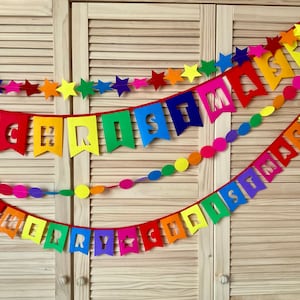 Merry Christmas Banner With Matching Garlands, or Colourful Felt Happy ...