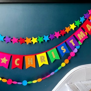 Merry Christmas Banner With Matching Garlands, or Colourful Felt Happy ...