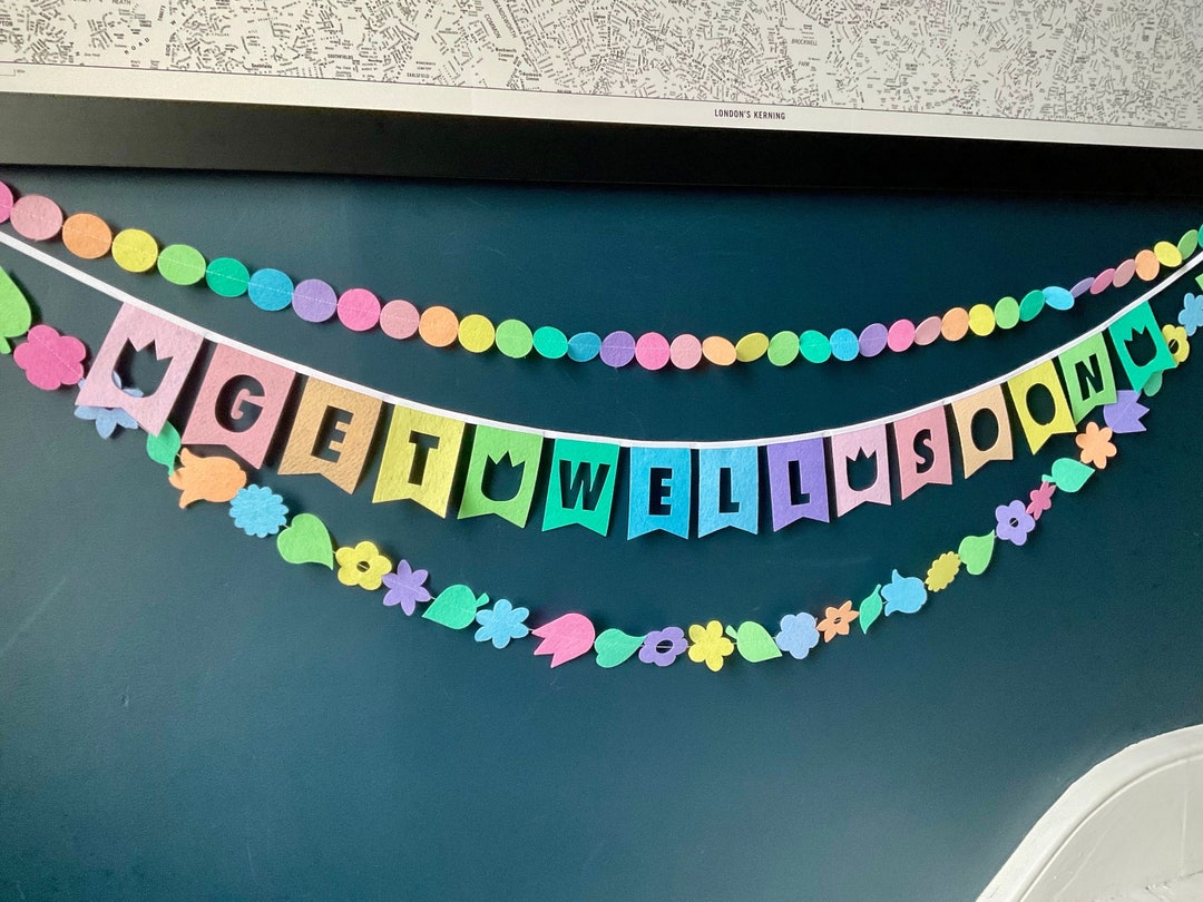 Get Well Soon Gift, Handmade Banner With Optional Dot and Felt Flower ...