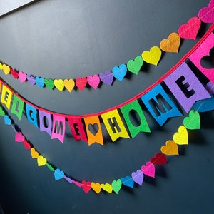 Welcome Home Rainbow Felt Bunting and Optional Matching Heart Garlands ...