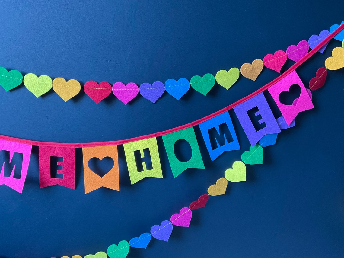Welcome Home Rainbow Felt Bunting and Optional Matching Heart Garlands ...