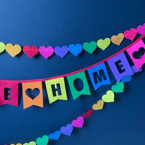 Welcome Home Rainbow Felt Bunting and Optional Matching Heart Garlands ...