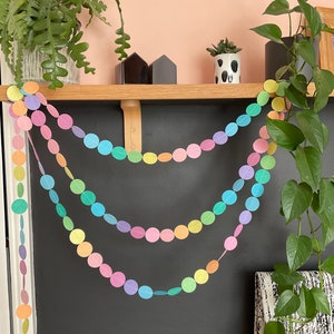 Spotty Rainbow Pastel Garland, Colourful Felt Garland, Confetti String ...