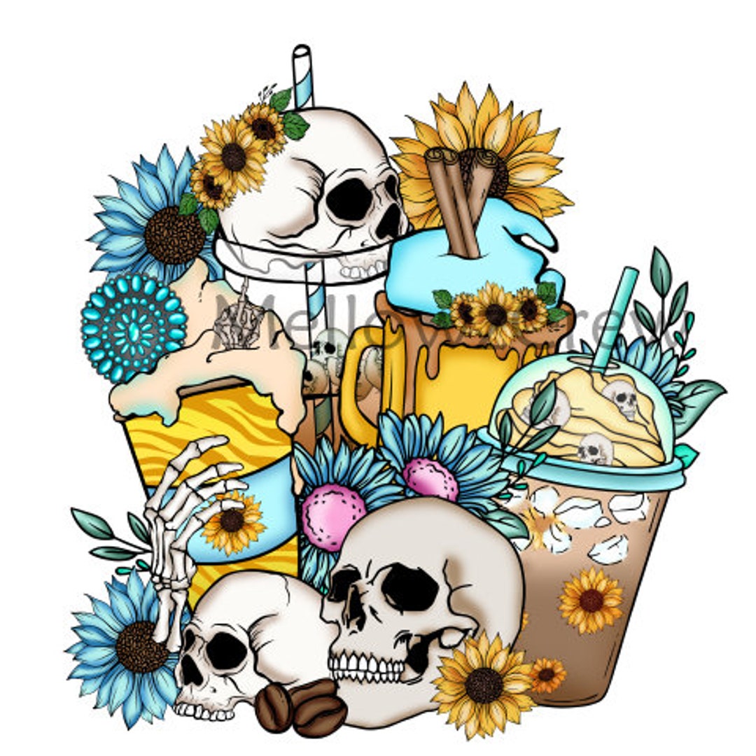 Skeleton Coffee Cups Png Sublimation Design Download, Coffee Cups Png ...