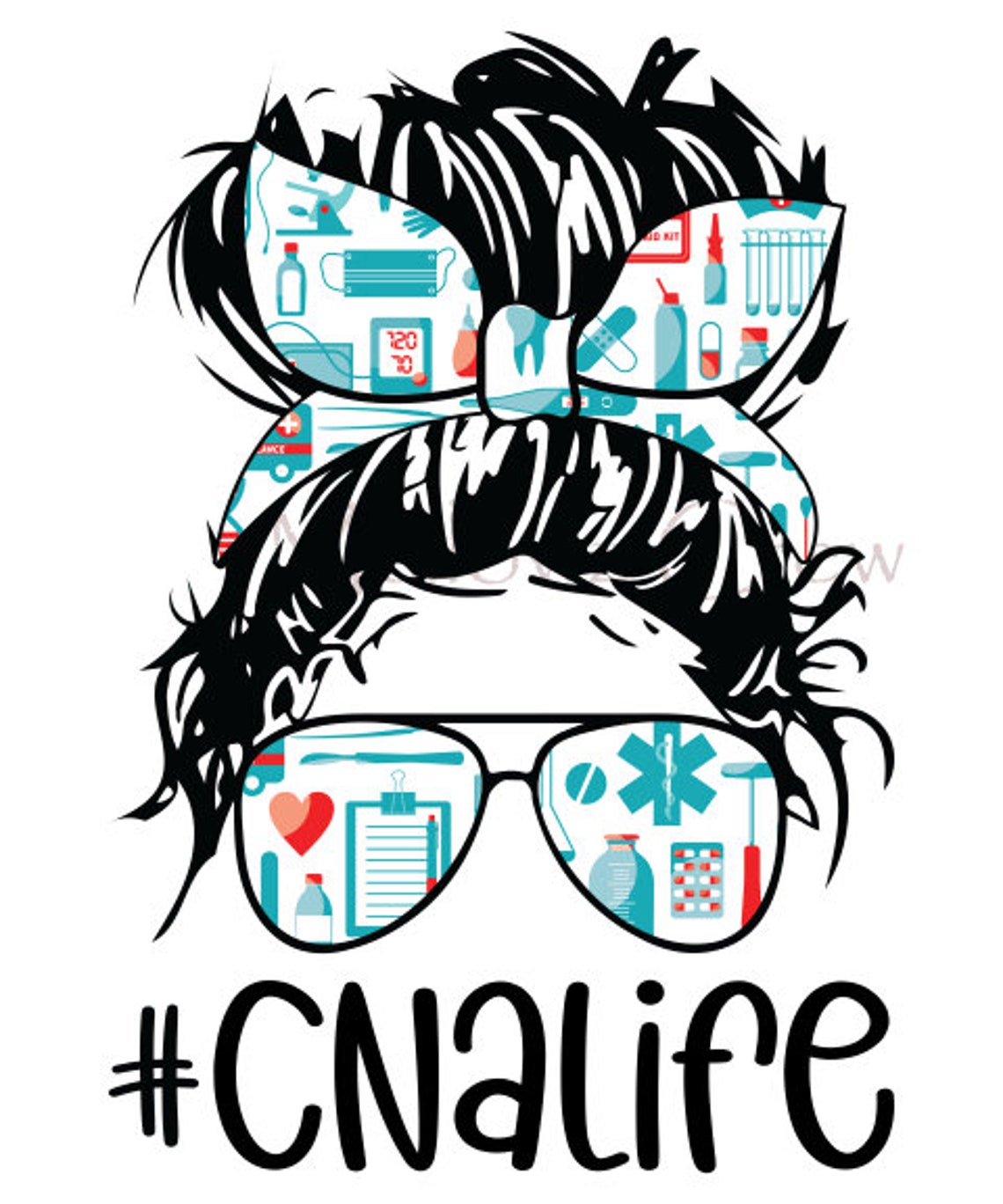 Certified Nursing Assistant CNA Life Messy Bun Head Png Digital ...