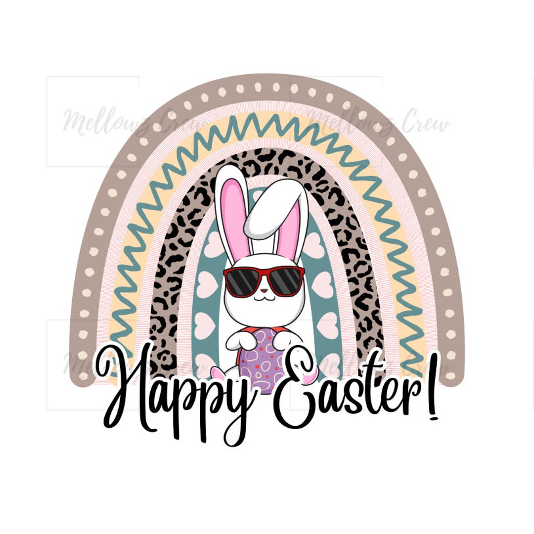 Digital Png File Happy Easter Bunny Rabbit Rainbow Watercolor Leopard ...