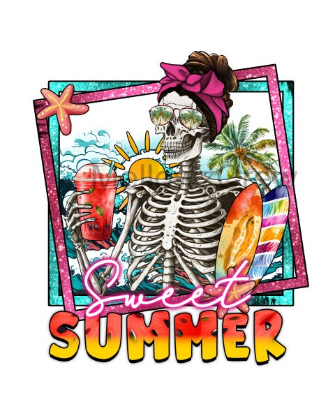 Sweet Summer Skeleton Png Sublimation Design Download, Summer Messy Bun ...