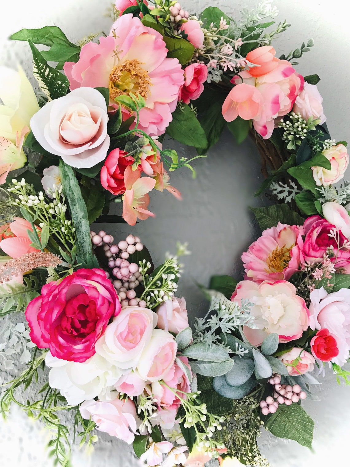 Pink Floral Wreath Pink Summer Wreath Front Door Wreath - Etsy