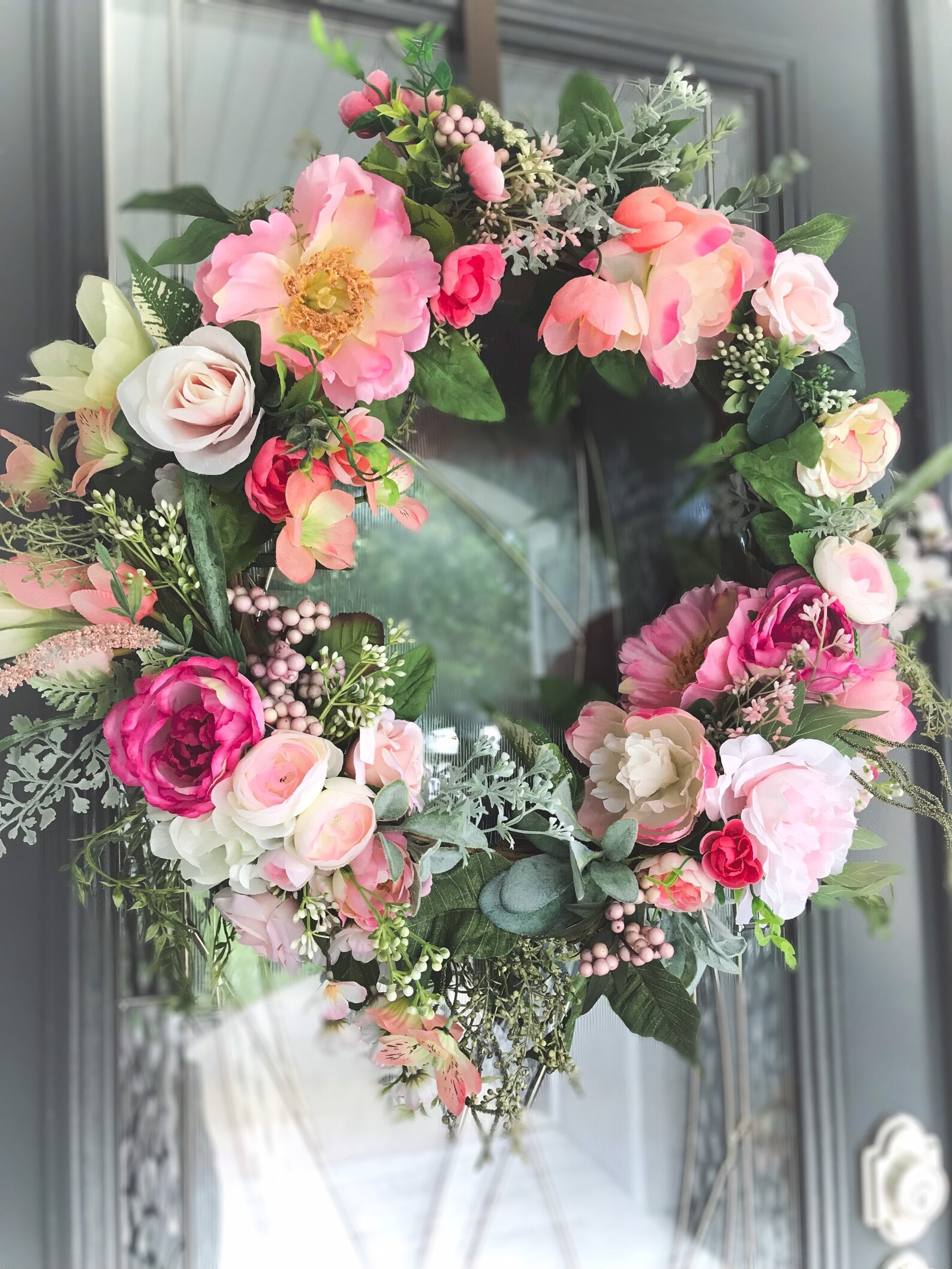 Pink Floral Wreath Pink Summer Wreath Front Door Wreath - Etsy