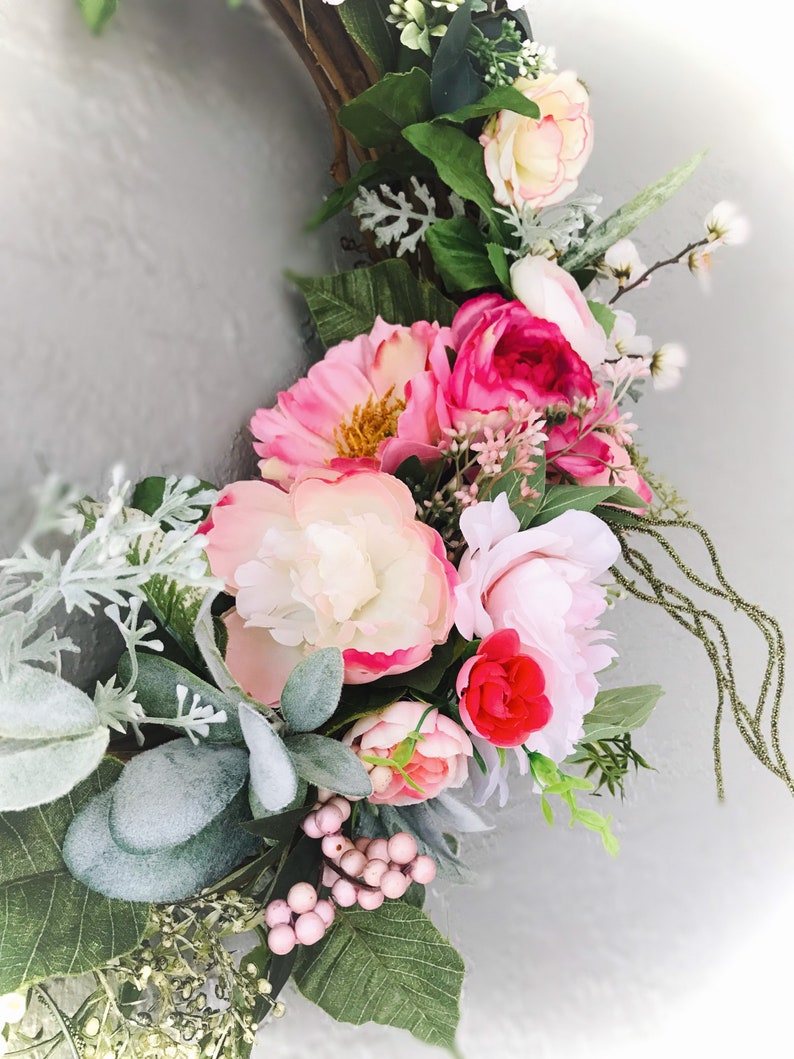 Pink Floral Wreath Pink Summer Wreath Front Door Wreath | Etsy