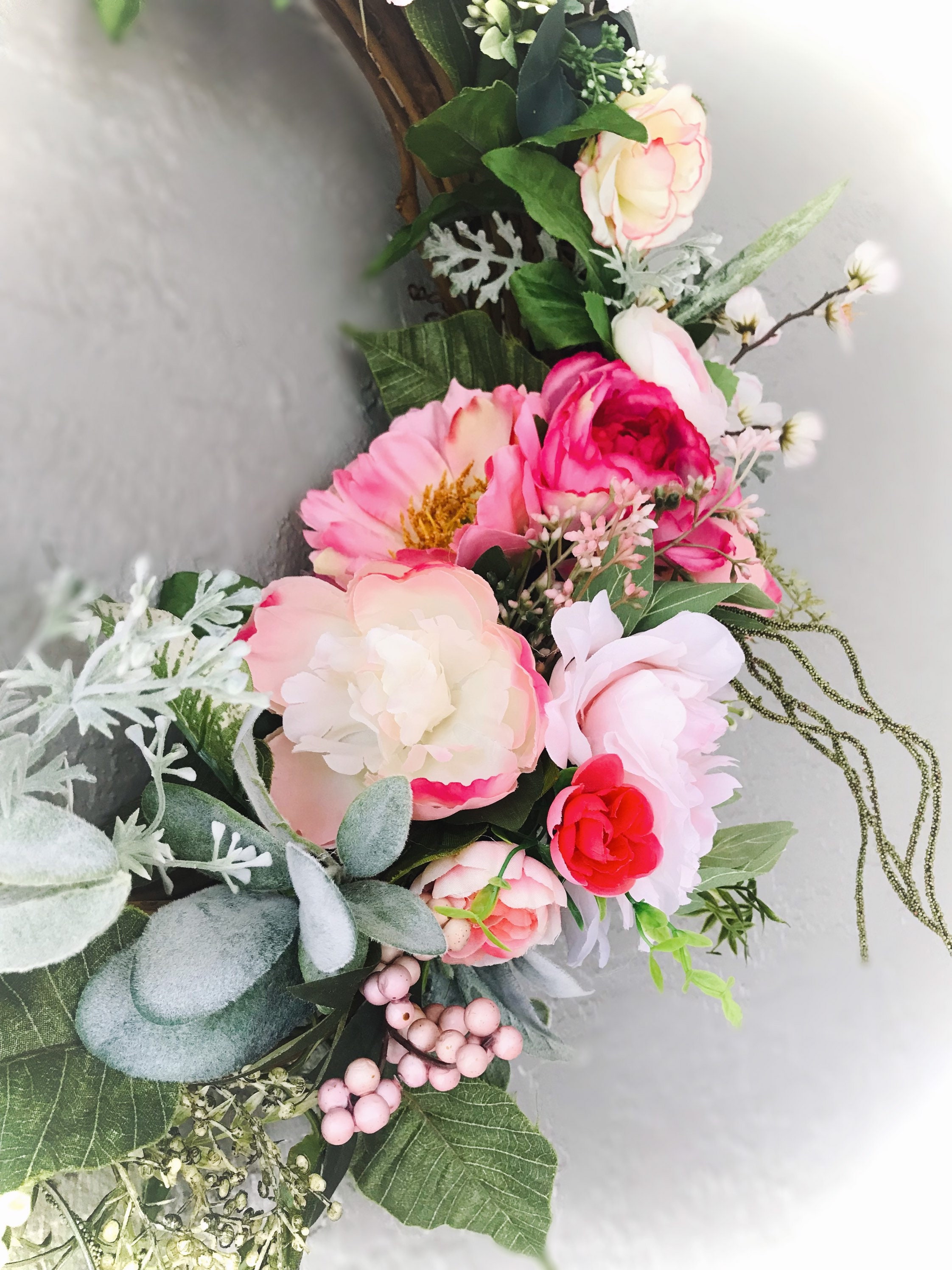 Pink Floral Wreath Pink Summer Wreath Front Door Wreath - Etsy