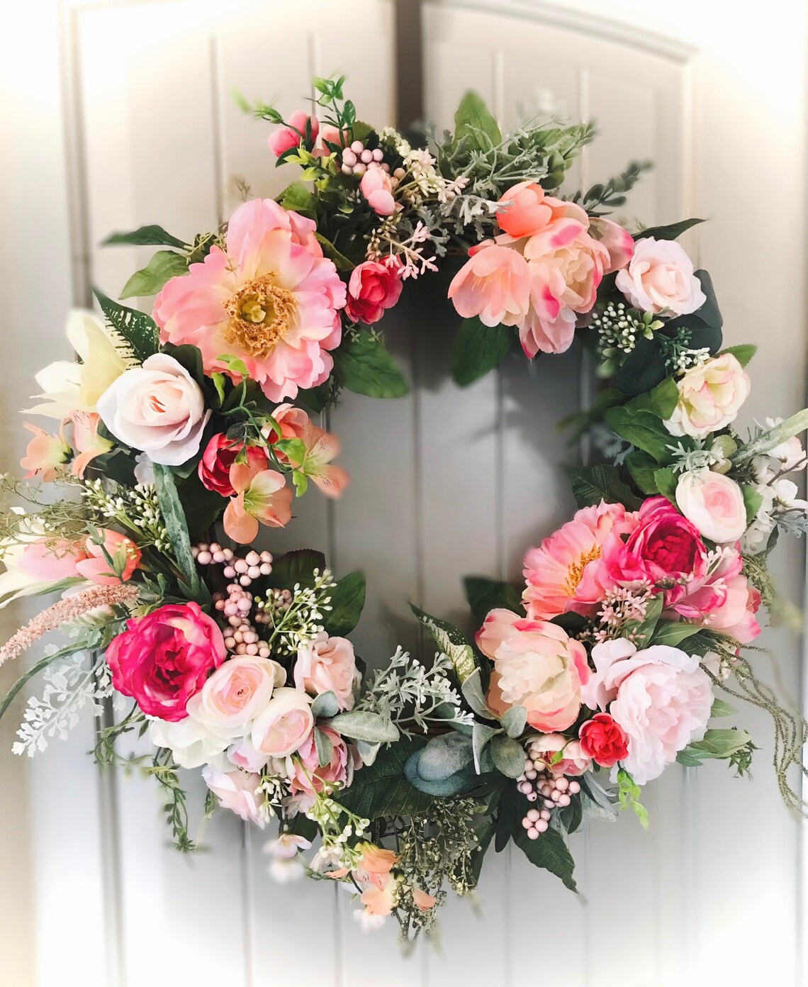 Pink Floral Wreath Pink Summer Wreath Front Door Wreath - Etsy