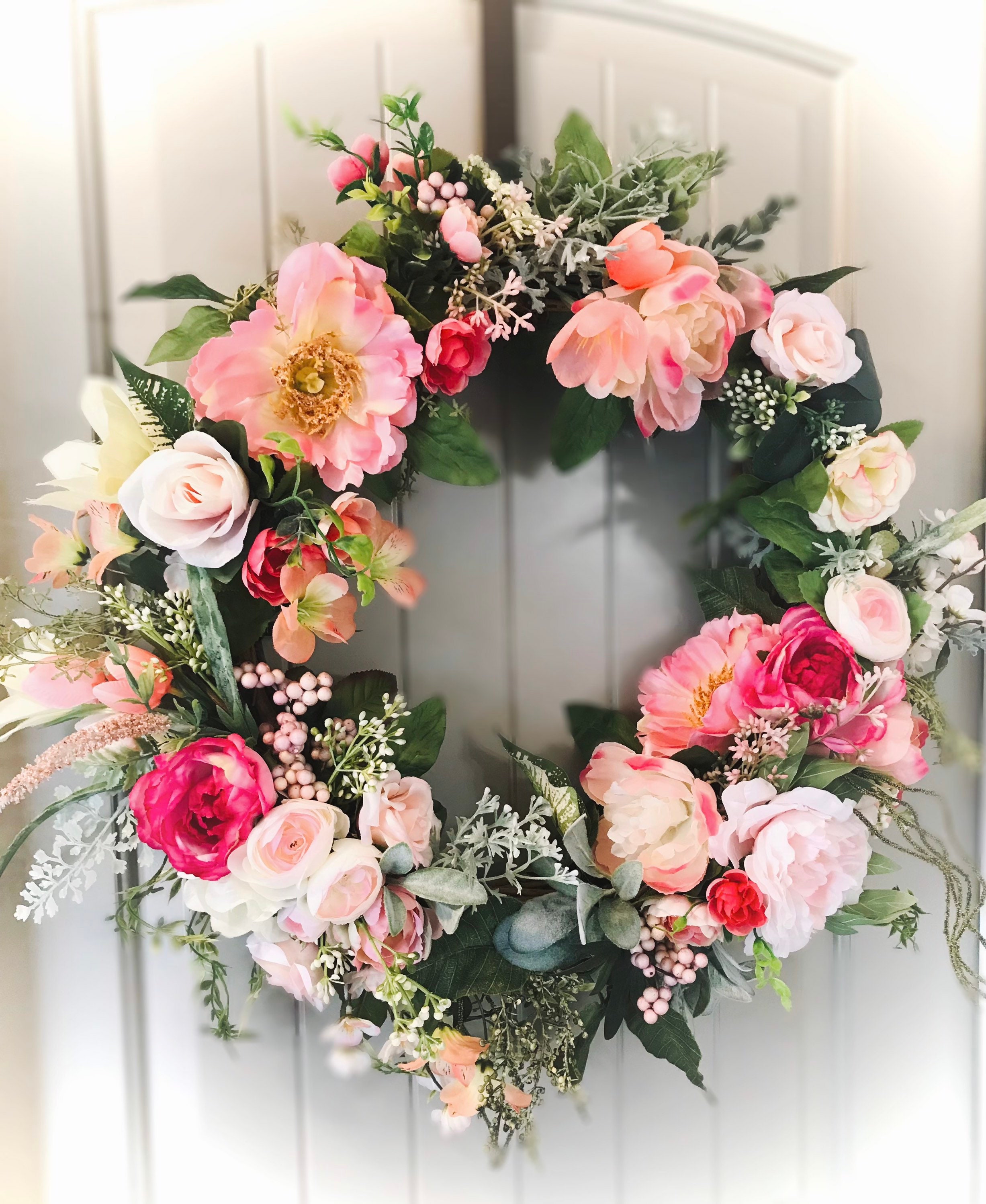Pink Floral Wreath Pink Summer Wreath Front Door Wreath - Etsy