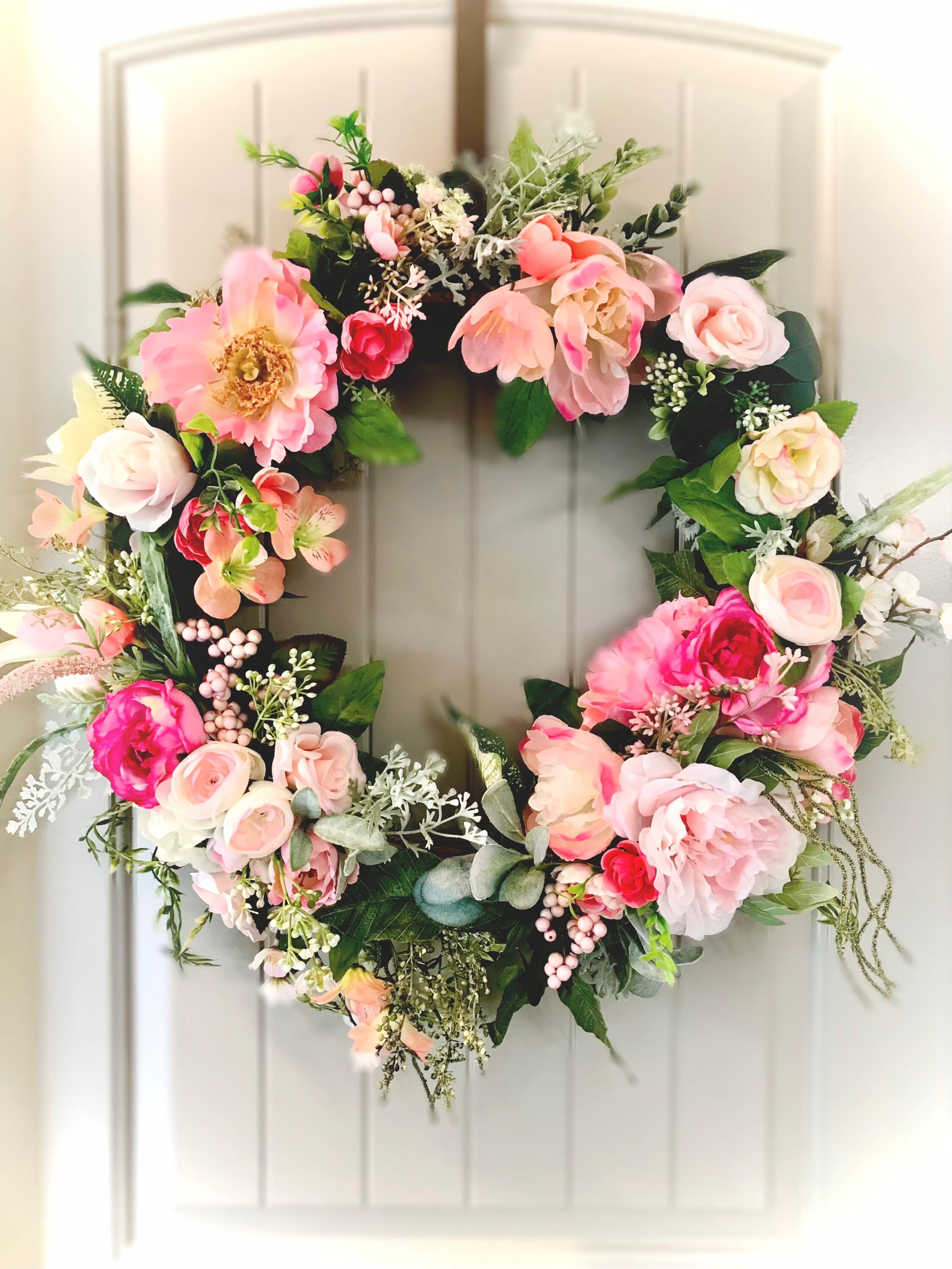 Pink Floral Wreath Pink Summer Wreath Front Door Wreath - Etsy