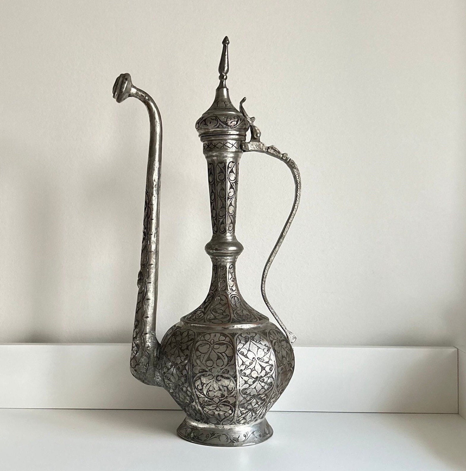 19 Antique Middle Eastern Persian Hand Engraved Large Pitcher , 19th ...