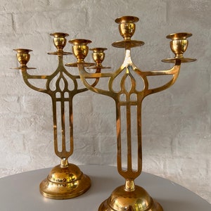 A Pair of Swedish Art Noveau 3 Arms Brass Candelabra , Jugend Sweden ...