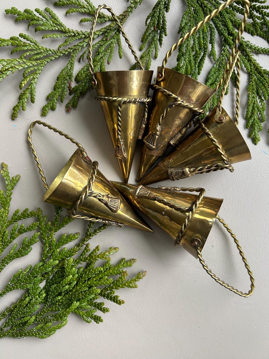 Vintage Brass Candy Cone , Gold Christmas Tree Ornaments , Stocking ...