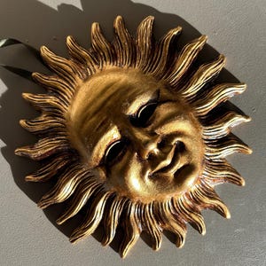 Vintage Italian Gold Sun Face Wall Mask - Handmade Ceramic Decor , Sun ...