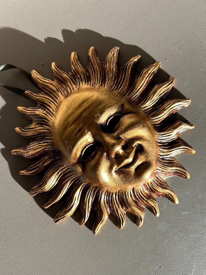 Vintage Italian Gold Sun Face Wall Mask: Handmade Ceramic Decor - Etsy