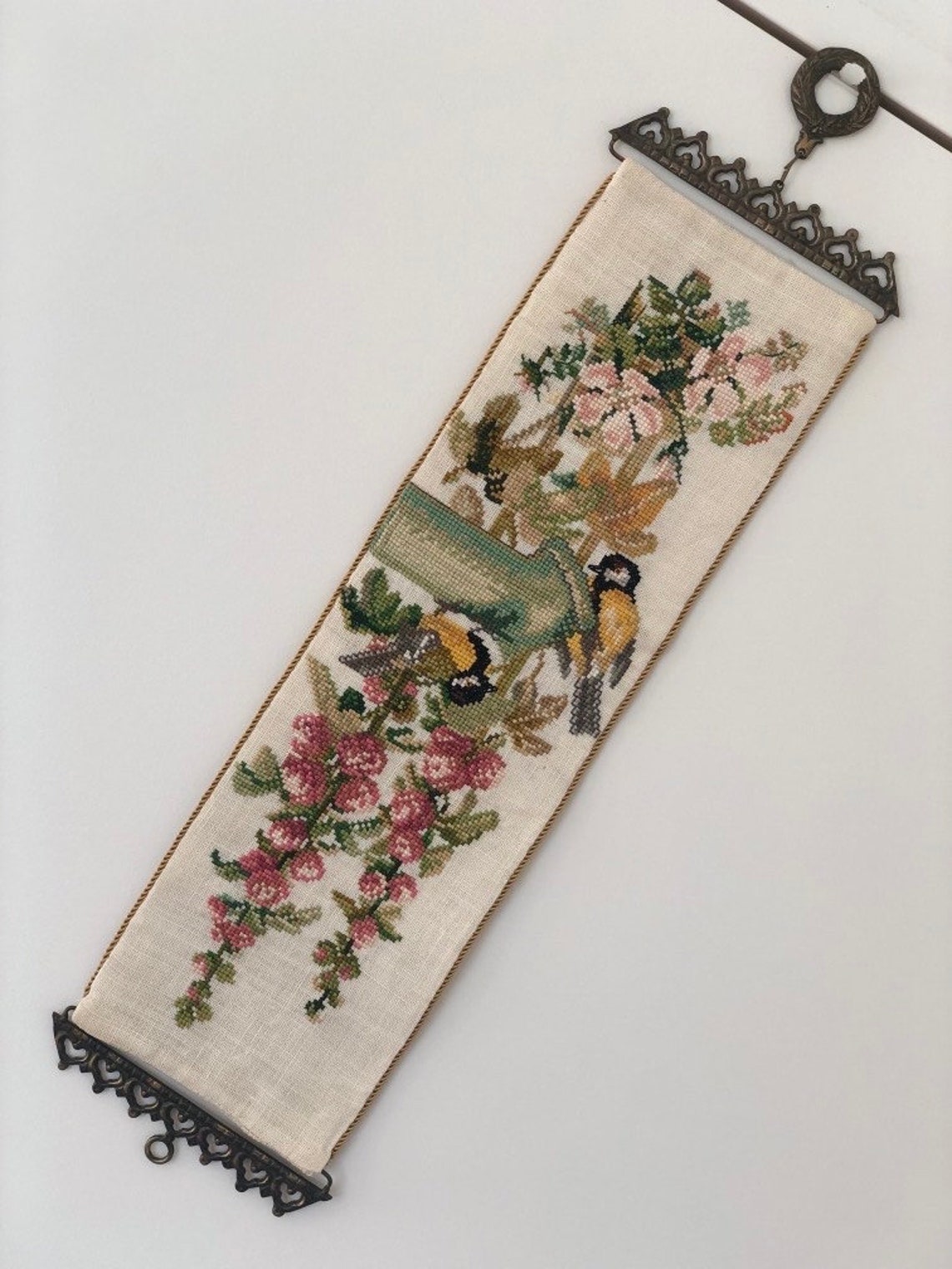 Cross Stitch Wall Hanging With Lovely Birds and Flowers - Etsy