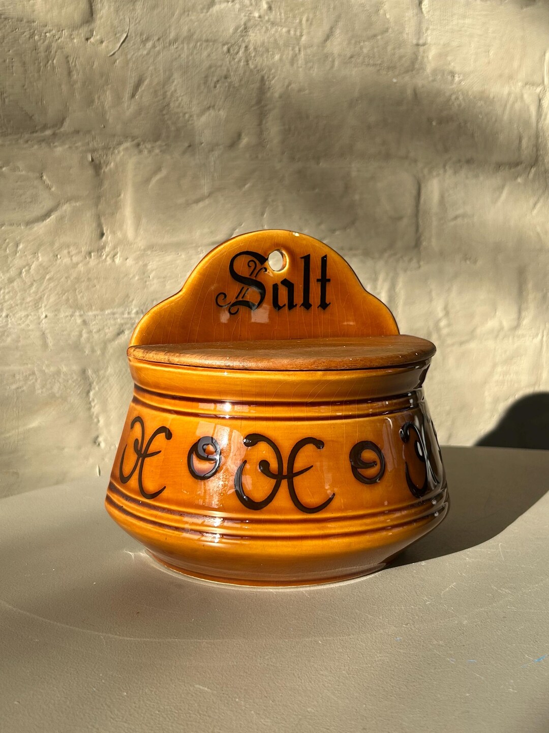 Vintage Ceramic Salt Box With Wooden Lid German Zell Am Harmersbach ...