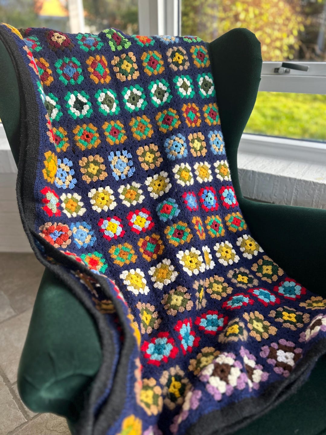 Vintage Retro Granny Square Handmade Wool Blanket Afghan 1970s ...