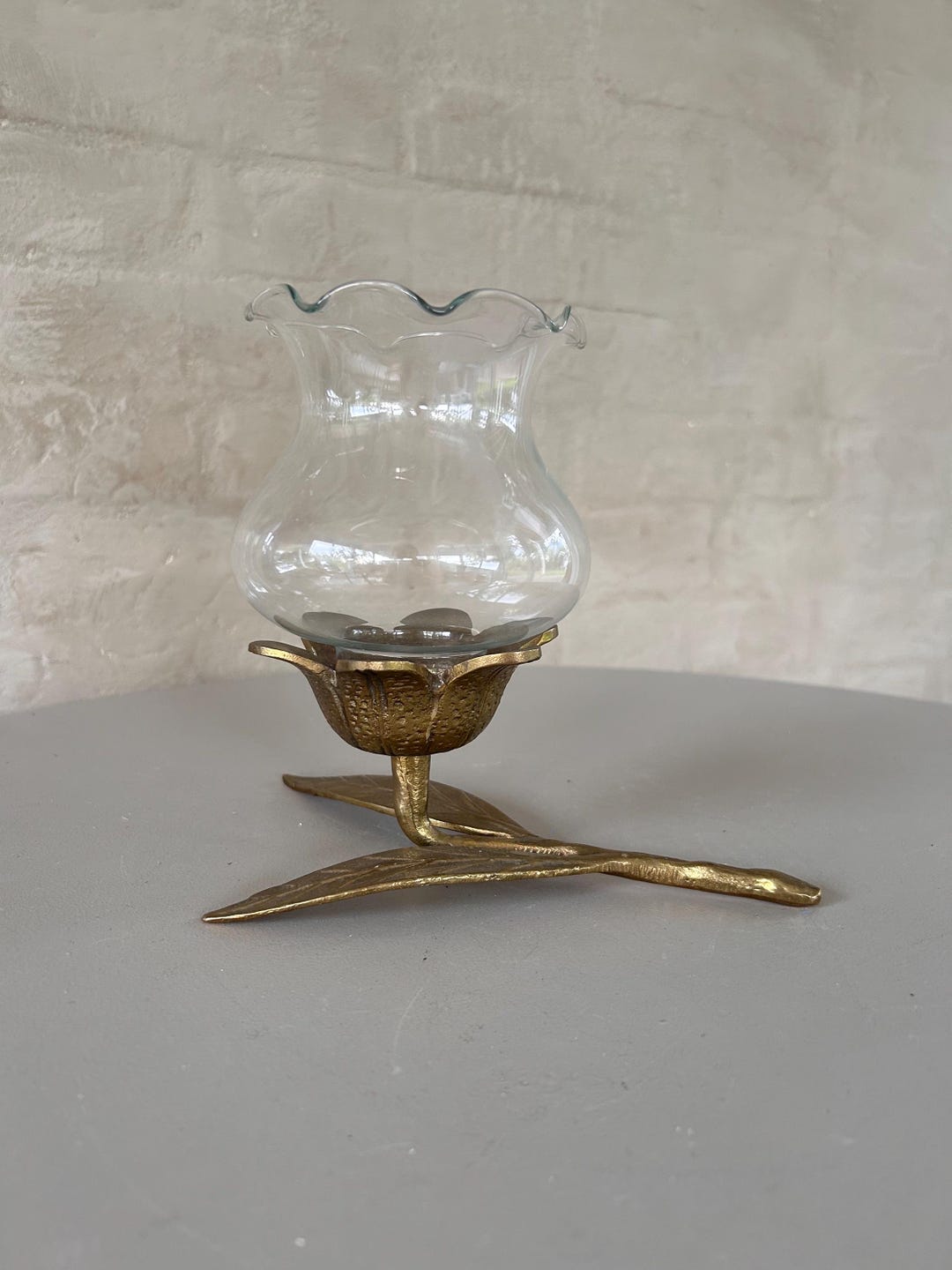 Vintage Scandia Present Sweden Brass and Glass Flower Candle Holder - Etsy