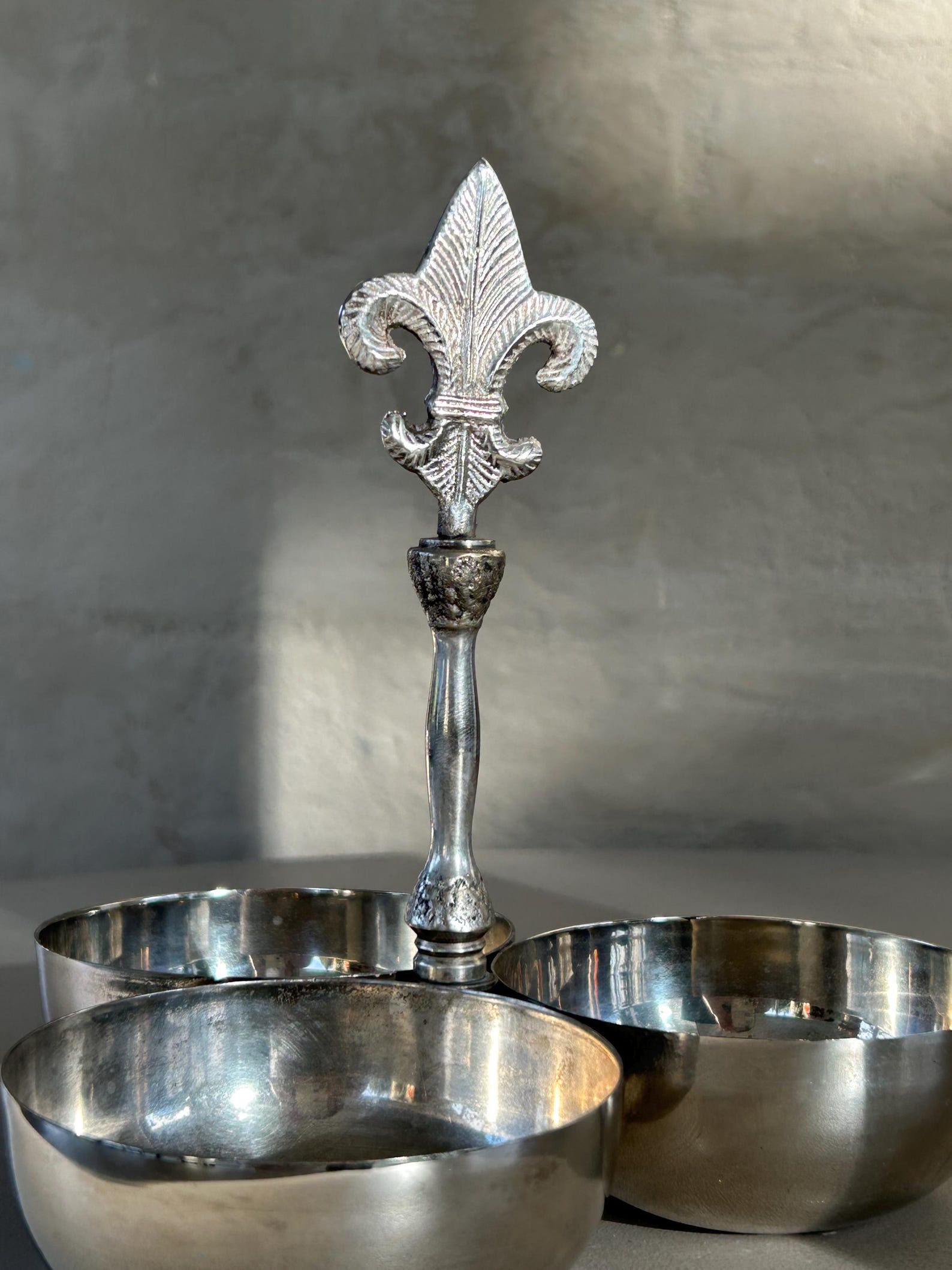 Vintage Silverplate Triple Bowl Server With Fleur-de-lis Handle | Mid ...