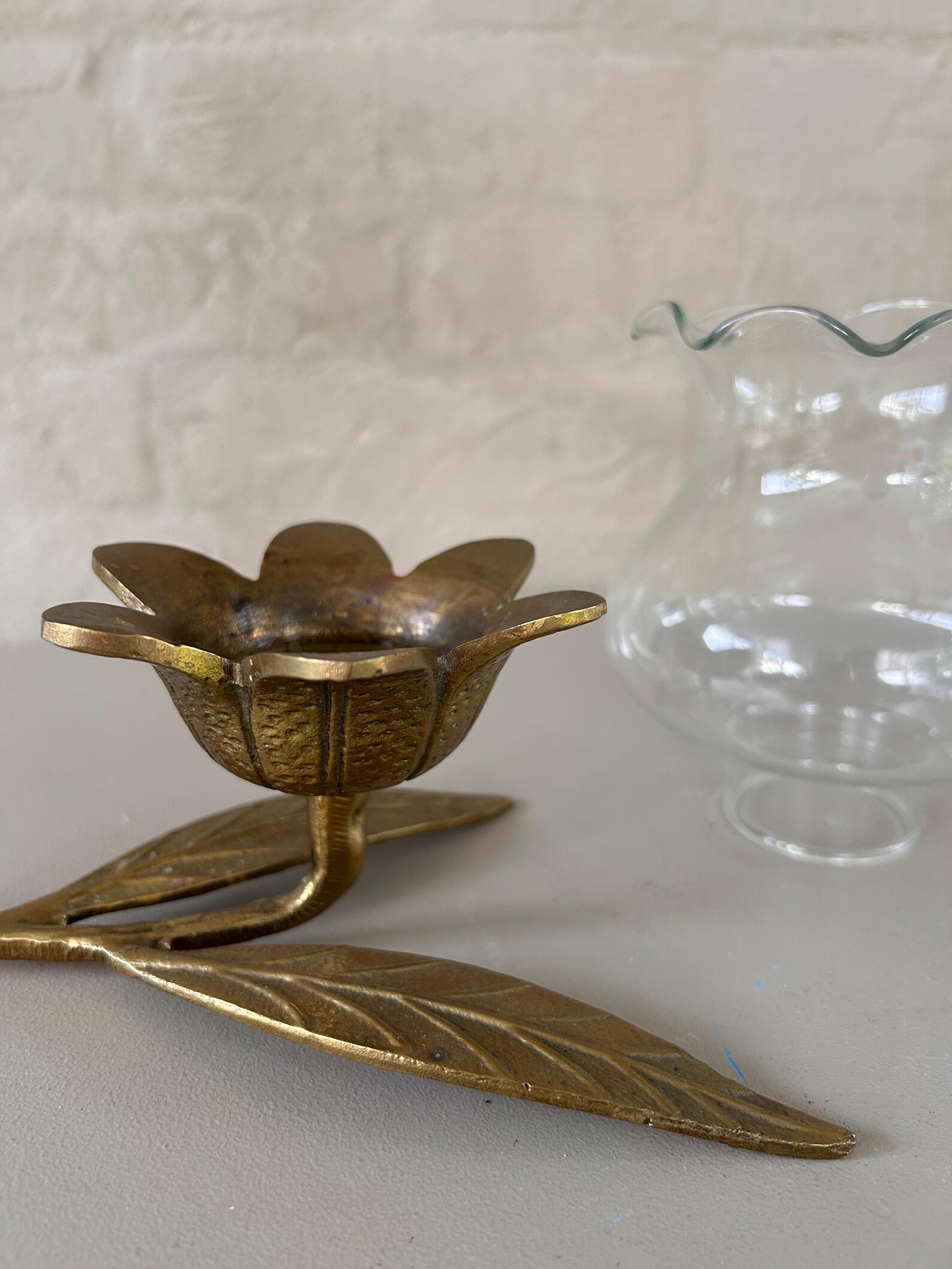 Vintage Scandia Present Sweden Brass and Glass Flower Candle Holder - Etsy