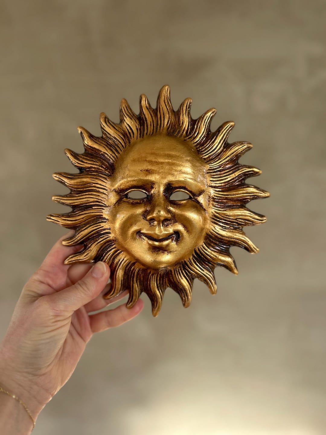 Vintage Italian Gold Sun Face Wall Mask - Handmade Ceramic Decor , Sun ...