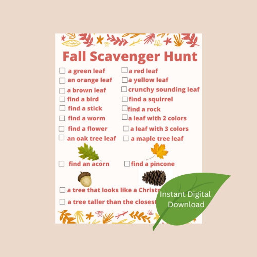 Autumn Scavenger Hunt, Fall Scavenger Hunt for Kids, Printable Instant ...