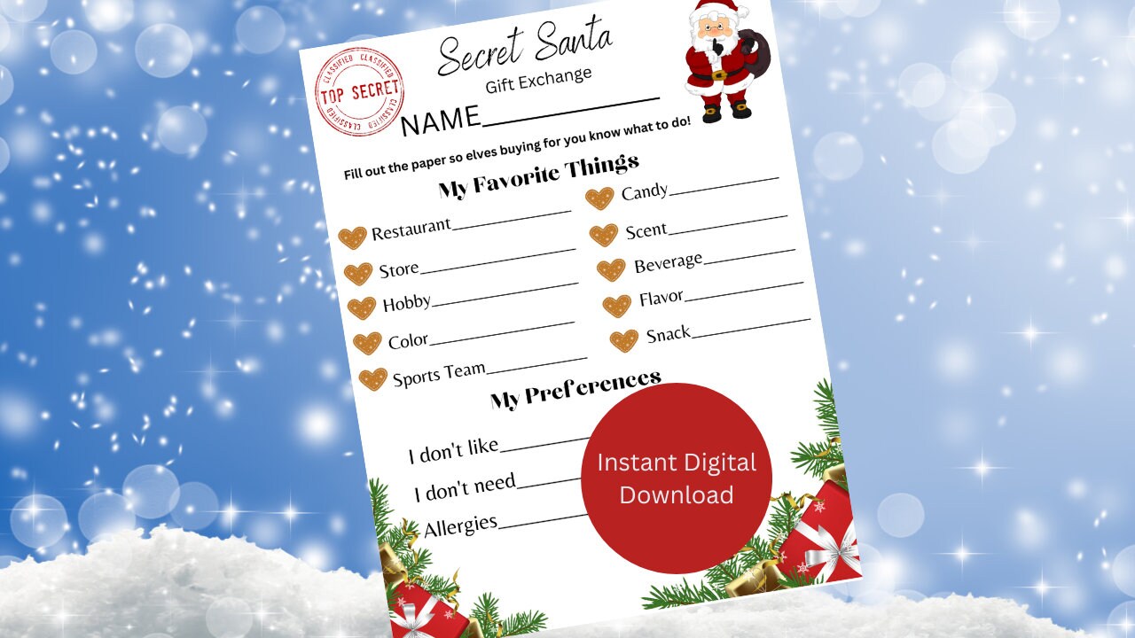 Secret Santa Printable - Etsy